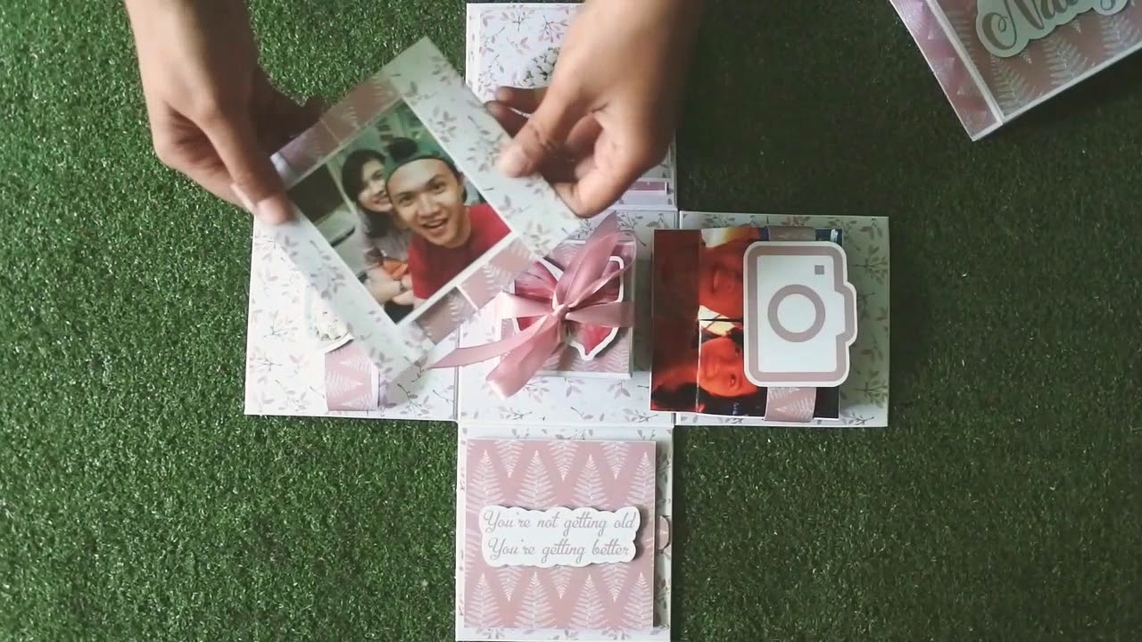 Explosion box / exploding box ( birthday ) ideas in pink white - YouTube