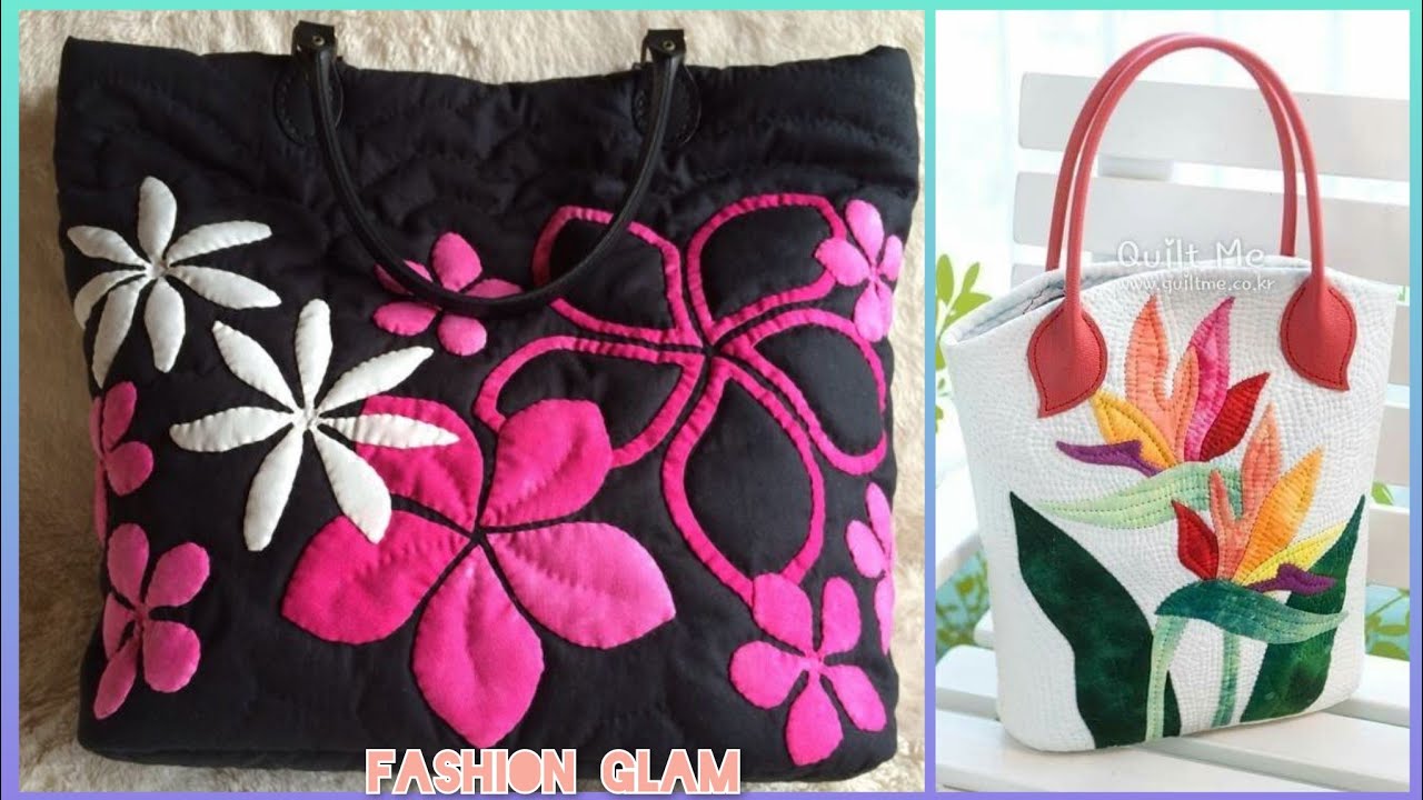 Handmade Applique Work Quilted Fabric Tote Handbags Sewing Pattern 2023 ...