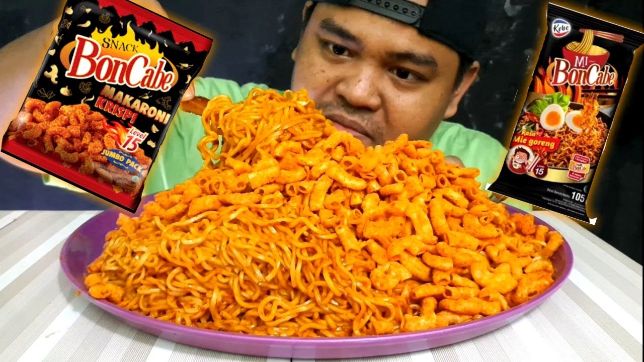 SAHUR MUKBANG MIE BONCABE LEVEL 15+SNACK BONCABE MAKARONI KRISPI LEVEL ...