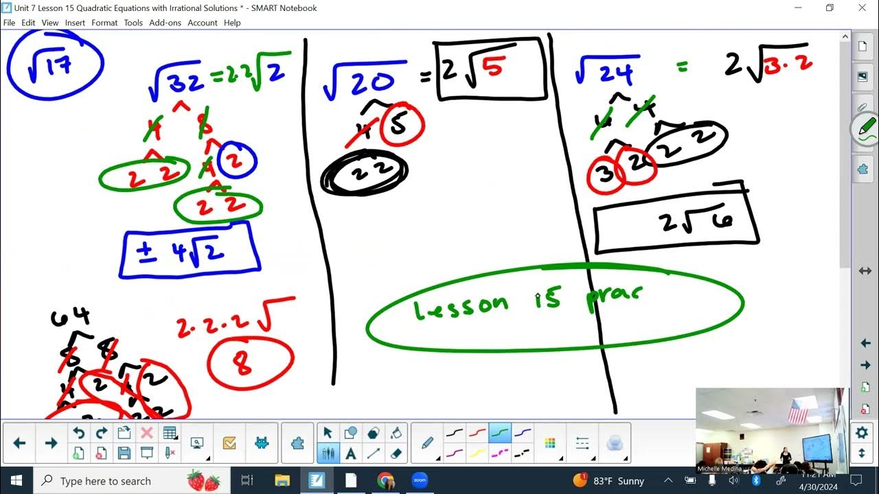 Unit 7 Lesson 15: Quadratic Equations with Irrational Solutions ...