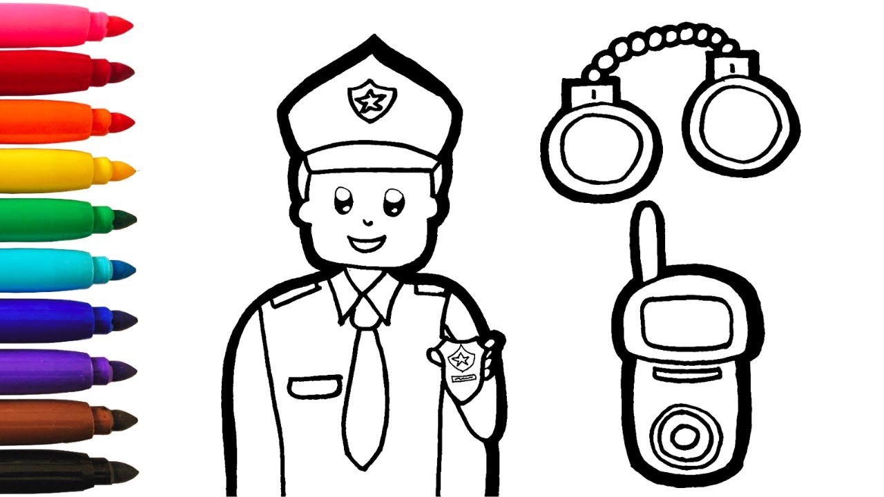 Drawing and Coloring a Police Officer with Accessories | Drawings for ...