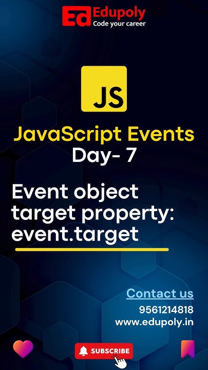 Event object target property: event.target | JavaScript Events Day- 7 - YouTube