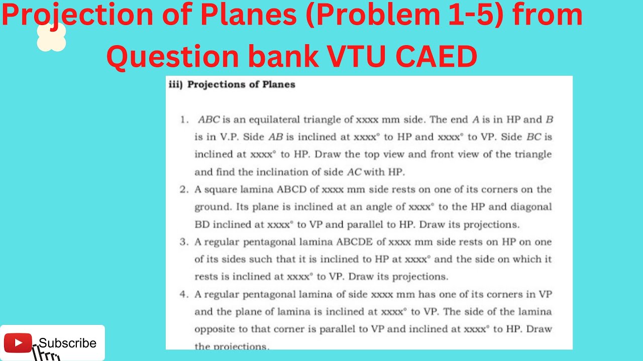 Projection of Planes (Problem 1-5) from Question bank VTU CAED - YouTube