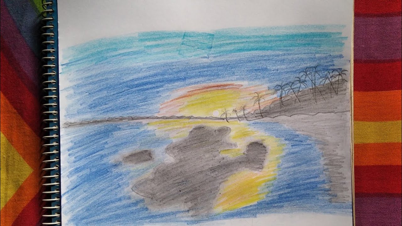 How to draw Sunset step by step |Maldives sunset scenary drawing |# ...
