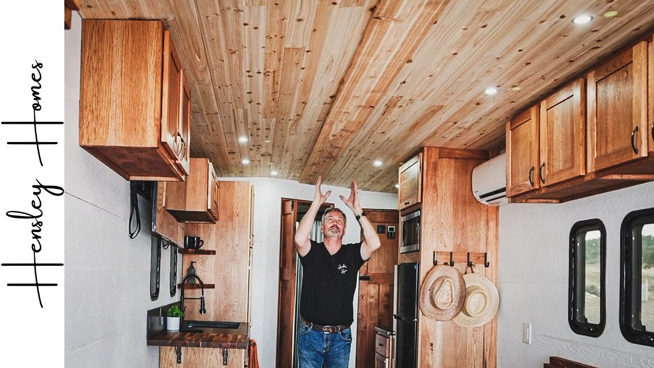 Stunning Cedar Ceiling in Tiny House Cargo Trailer Remodel - YouTube