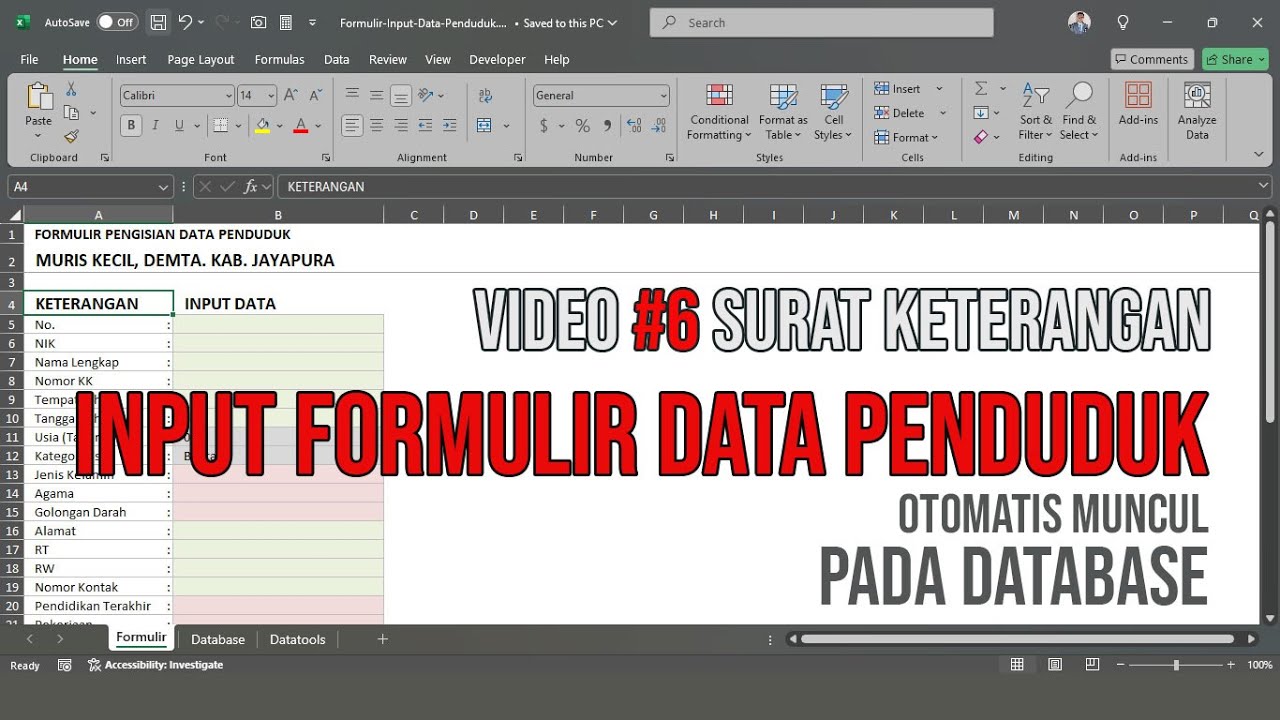 Input Data Penduduk Langsung ke Database Excel – Tutorial Lengkap - YouTube