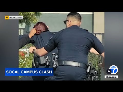 School police officers get caught up in fight in Highland, video shows