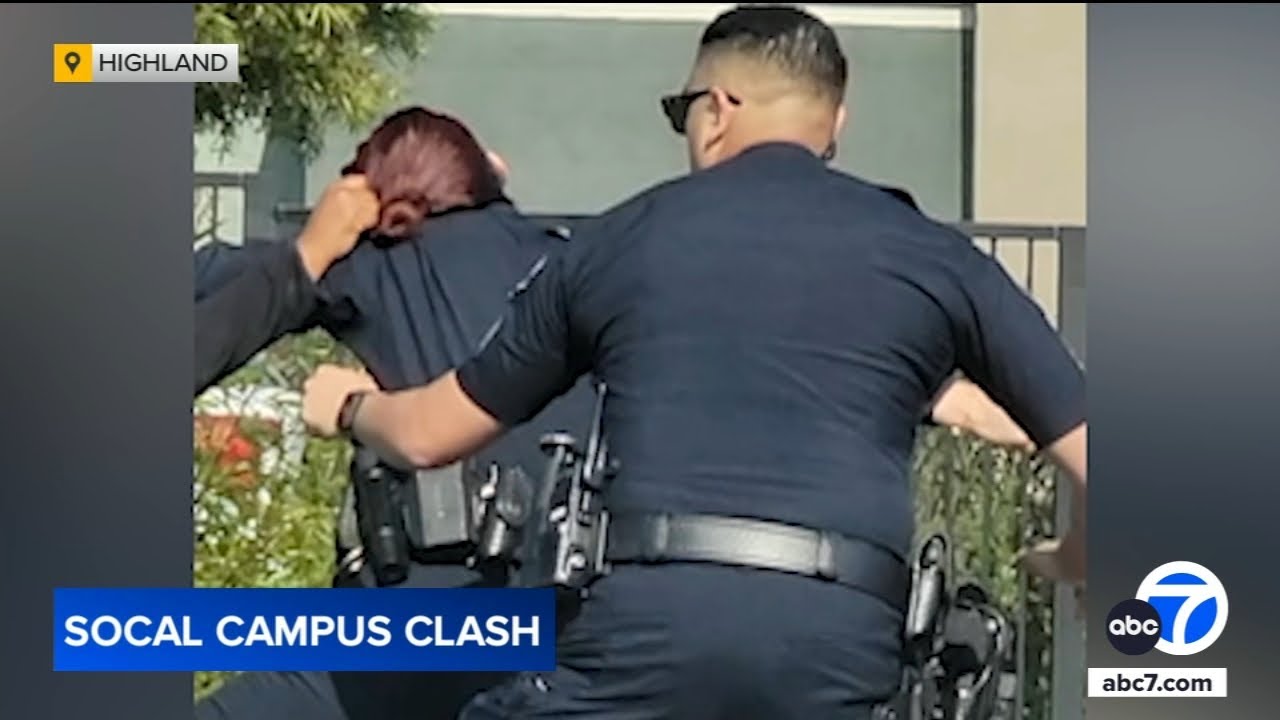 School police officers get caught up in fight in Highland, video shows ...
