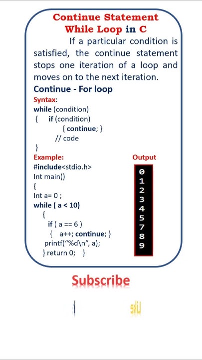 continue while loop in c@ensolutions5210 #en #continue #continuestatement #whileloop - YouTube