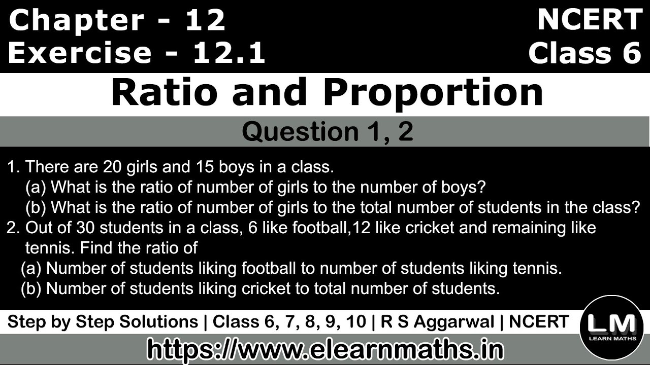 Ratio and Proportion | Class 6 Exercise 12.1 Question 1 - 2 | NCERT ...