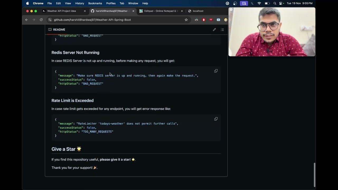 Weather API Spring Boot Project Demo | Redis Cache | Rate Limiter - YouTube