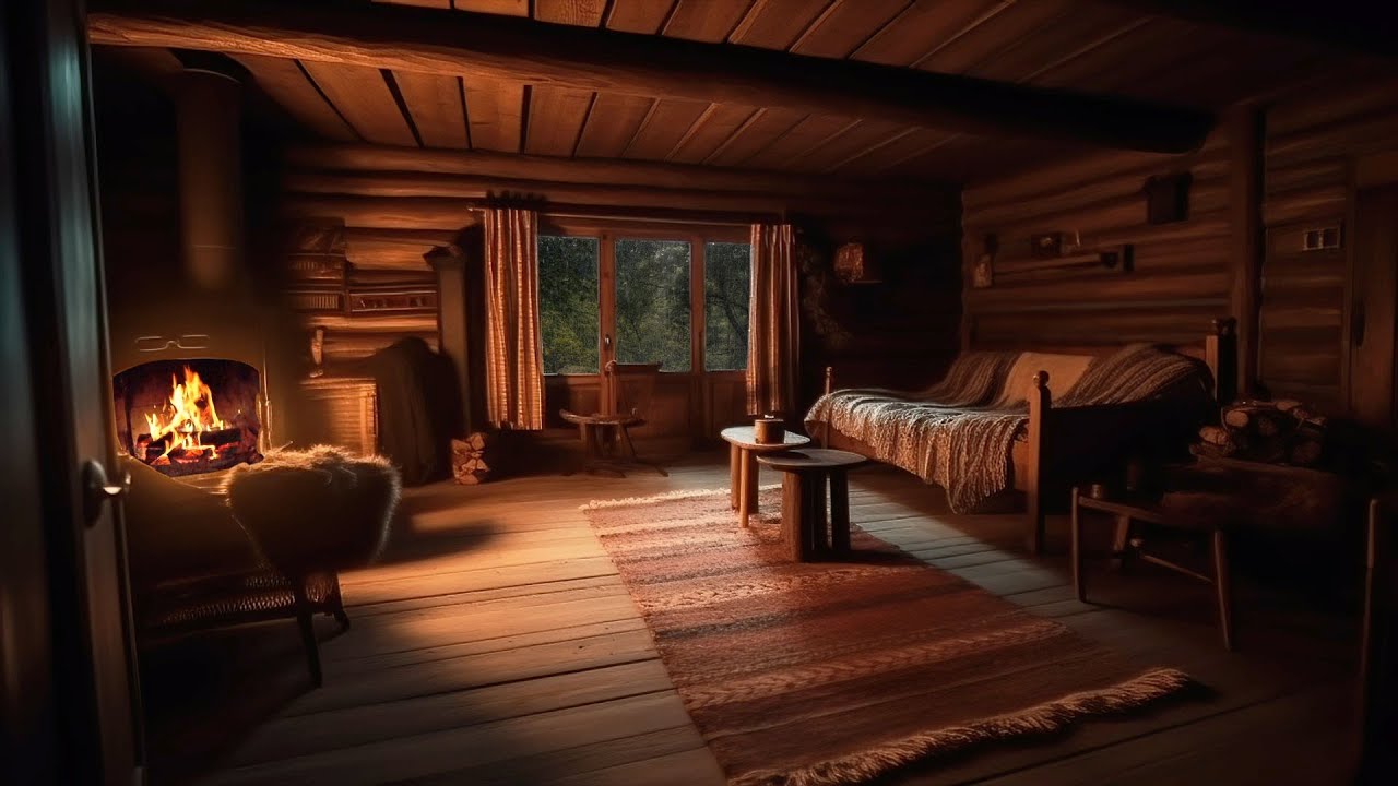 Cozy Cabin Ambience Rain and Fireplace Sounds at Night 3hours - YouTube