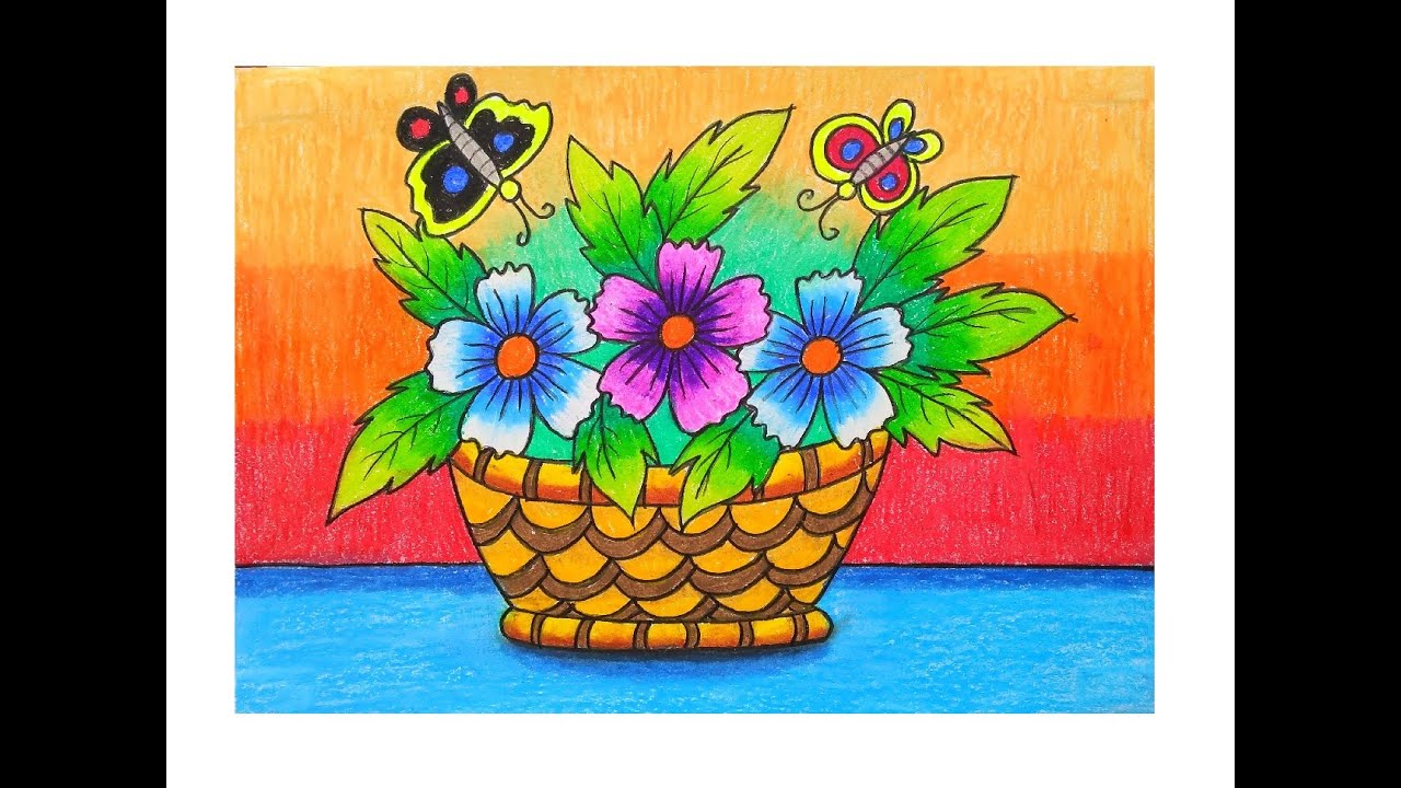 HOW TO DRAW FLOWER BASKET DRAWING STEP BY STEP | BUNCH OF FLOWERS ...