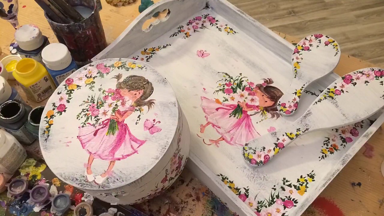 Set pictat manual turta Fetita cu flori (how it is made) - YouTube