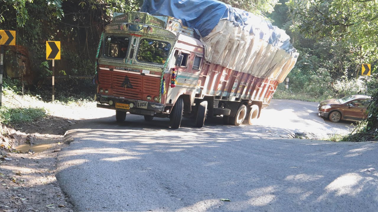 Heavy Loaded Long Truck Turning Difficulties at Risky Hair Pin Curve ...