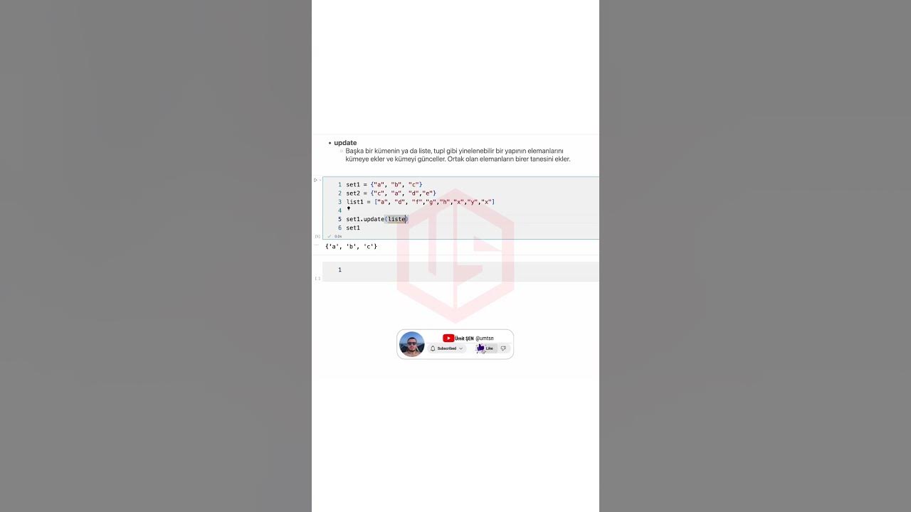 Python Küme Set Metotları Update Coding Python Programming Youtube 