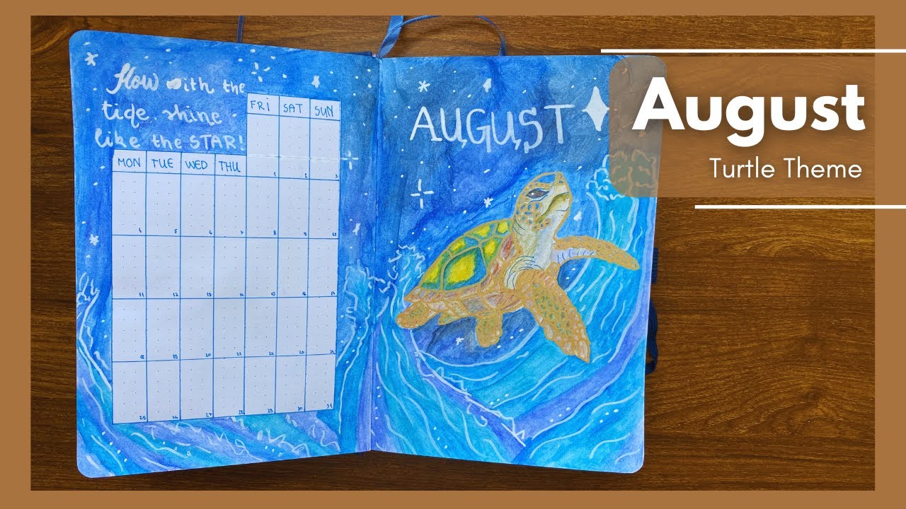 August Bullet Journal Setup 2025 🌊 Sea Turtle Theme, Trackers ...