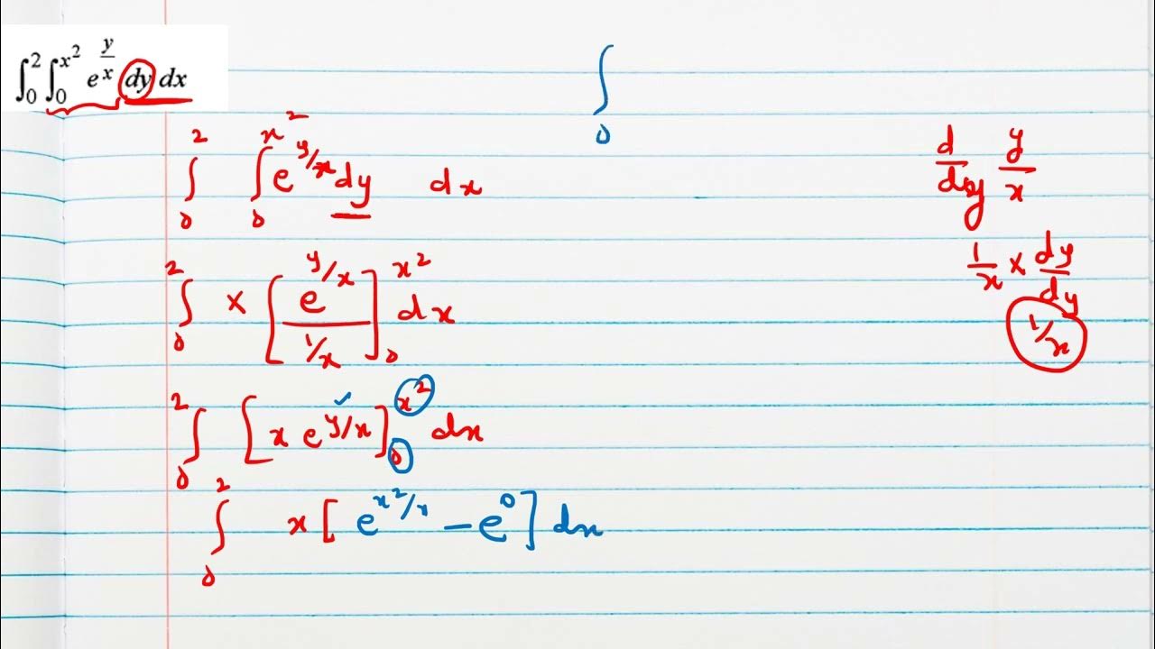 double integration 0 to 2 and 0 to x² e power y by x dydx - YouTube