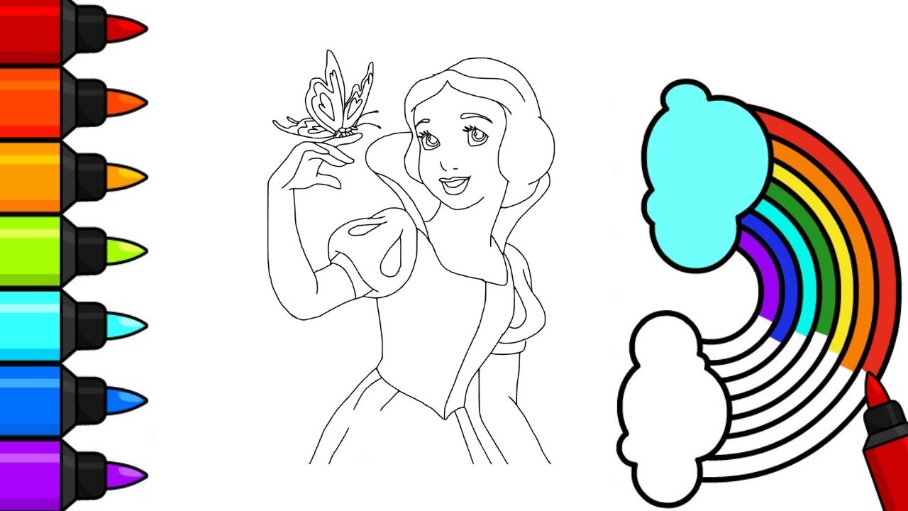 Cara Menggambar,Mewarnai Sketsa Putri Salju Disney untuk anak-anak ...