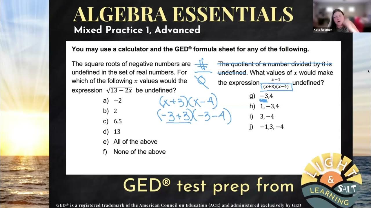 GED® Math: Undefined Expressions (1.MP1, Adv, #11,15) - YouTube