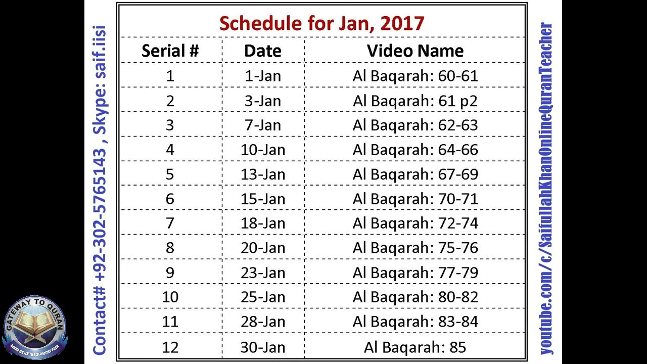 Schedule of Upcoming Video Lessons in Jan 2017 LEARN QURAN WITH TAJWEED ...