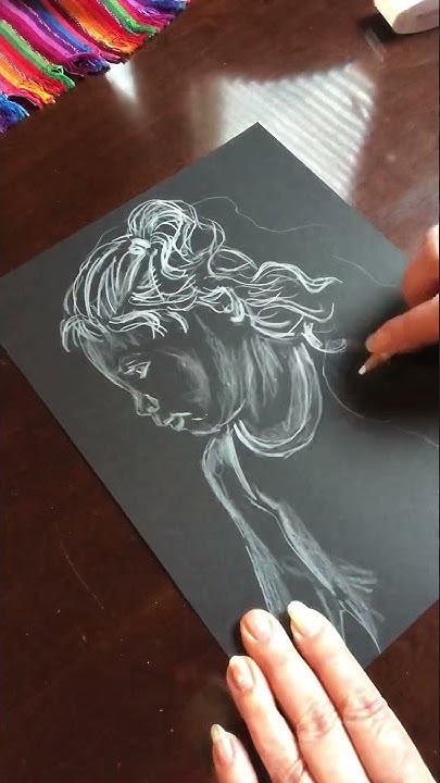 White colored pencil on black paper portrait. - YouTube