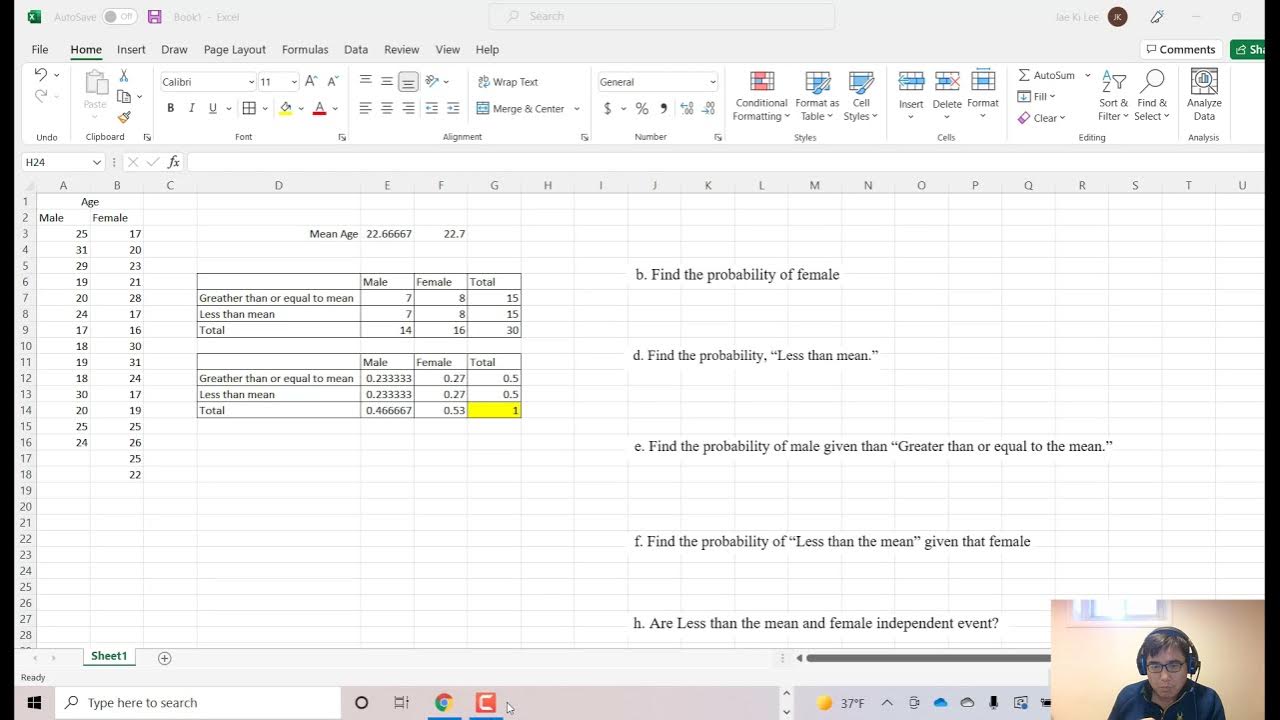 Excel 2.1 Construct probability table using "Countif"and find conditional probability - YouTube