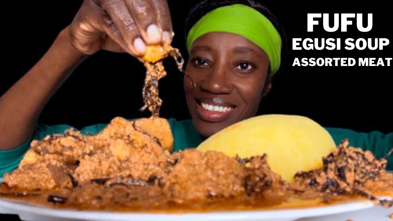 Fufu mukbang with egusi soup and bitter leaf with assorted meat | Asmr ...