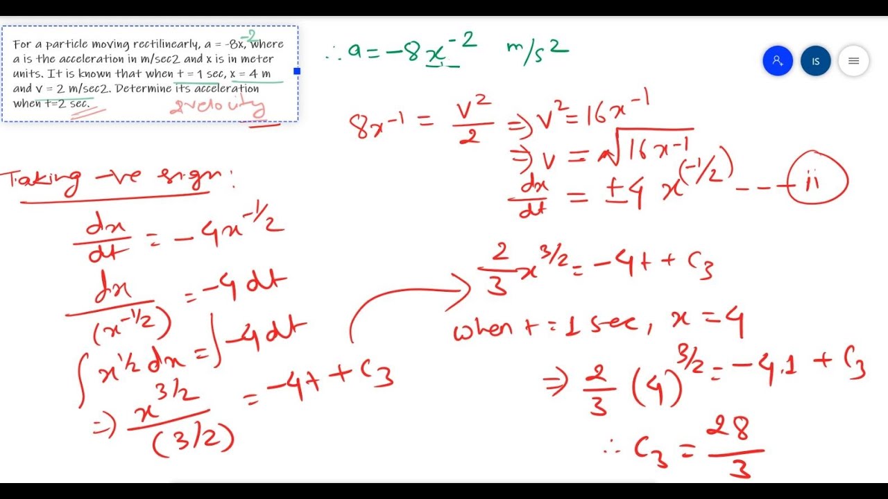 Numerical on rectilinear motion (Acceleration Function Of position ...