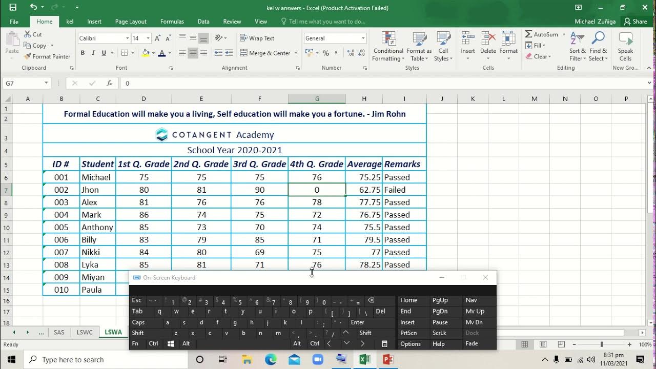 computing grades in excel - YouTube