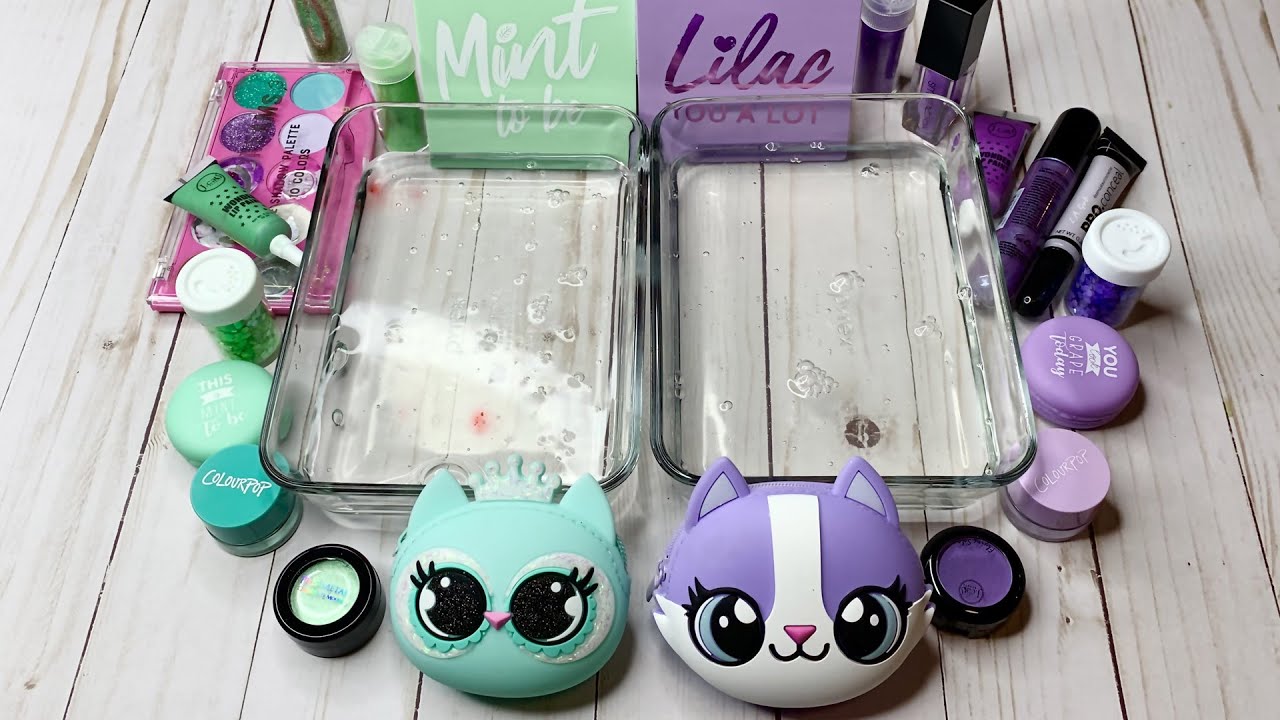 Mint Green vs Purple Lilac Mixing Makeup in Clear Slime | Makeup Slime ...