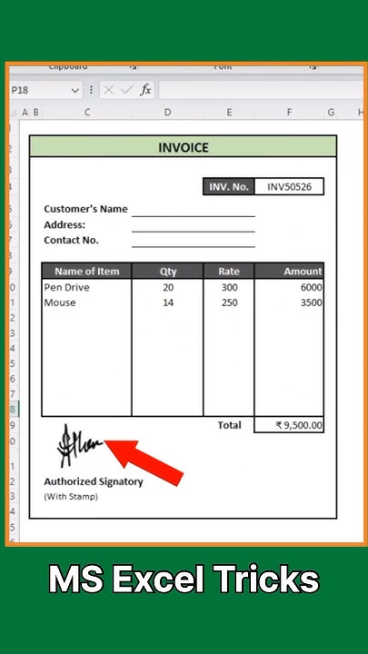Singnater Insert Invoice Excel | Excel me kaise add karte hain photo ko | #shorts #short # ...