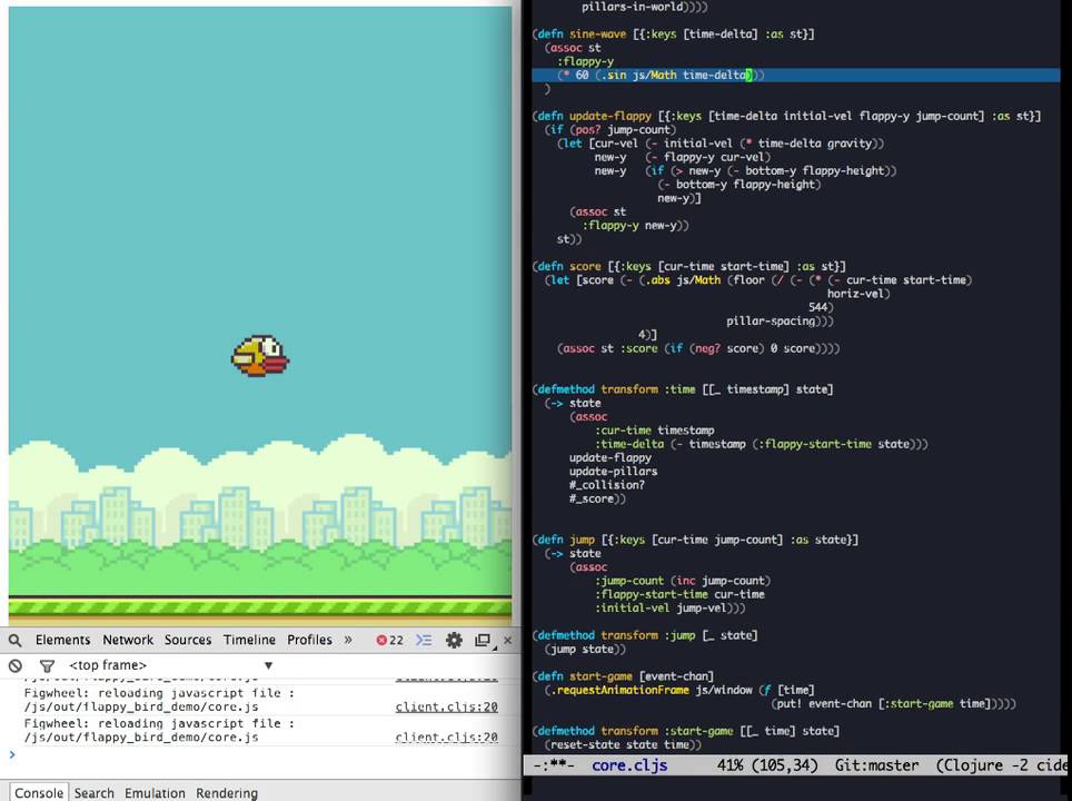 Interactive programming Flappy Bird in ClojureScript - YouTube