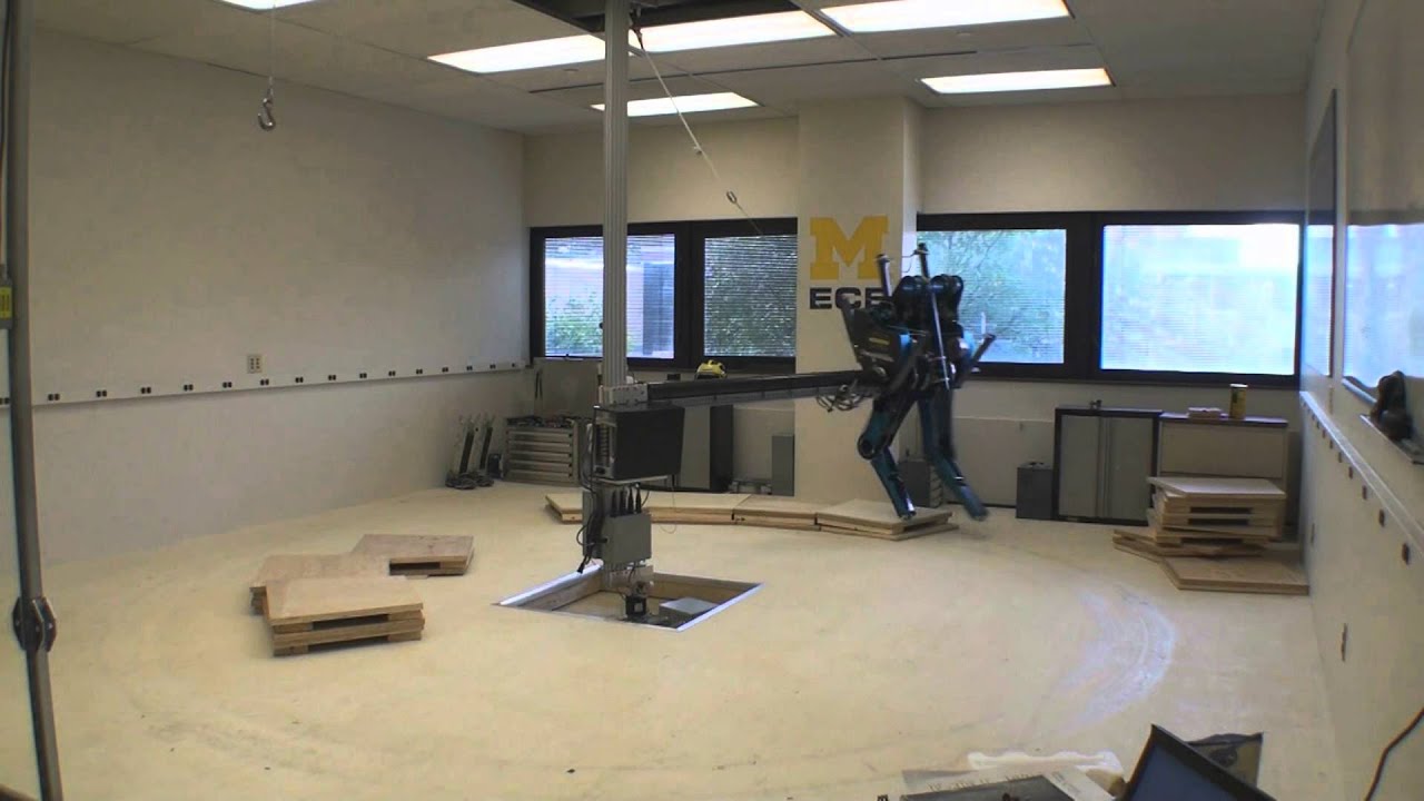 Biped robot MABEL does blind 4 inch (10 cm) step-up and step-down - YouTube