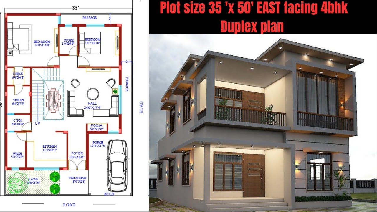 "35'x50' East-Facing 4BHK Duplex House Plan | G+1 Floor Plan Explained ...