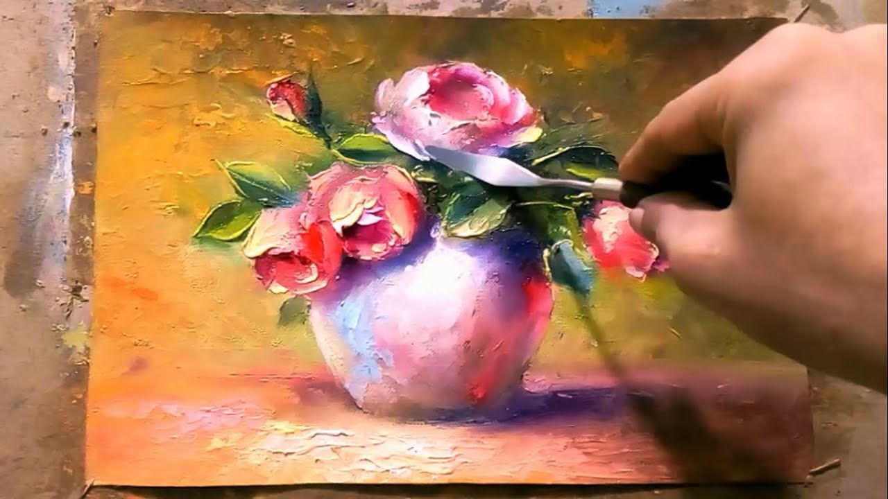 Oil Painting a ٍSimple Still Life Roses By yasser fayad ياسر فياض - YouTube