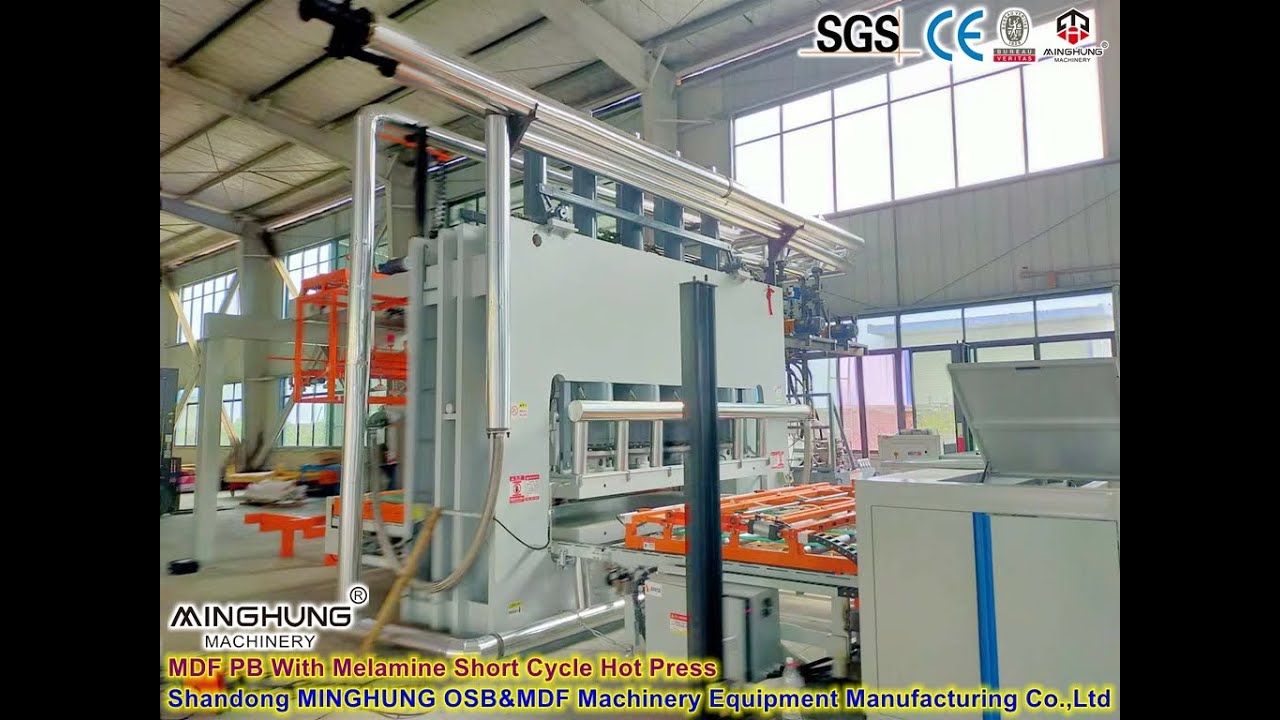 MDF Melamine Short Cycle Hot Press With Automatic Edge Scraper - YouTube
