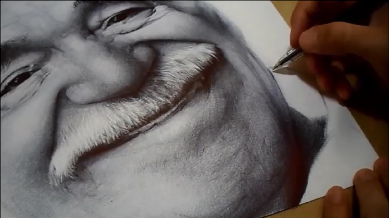 Ballpoint pen portrait - drawing without using sketch or grid. Part 3 ...