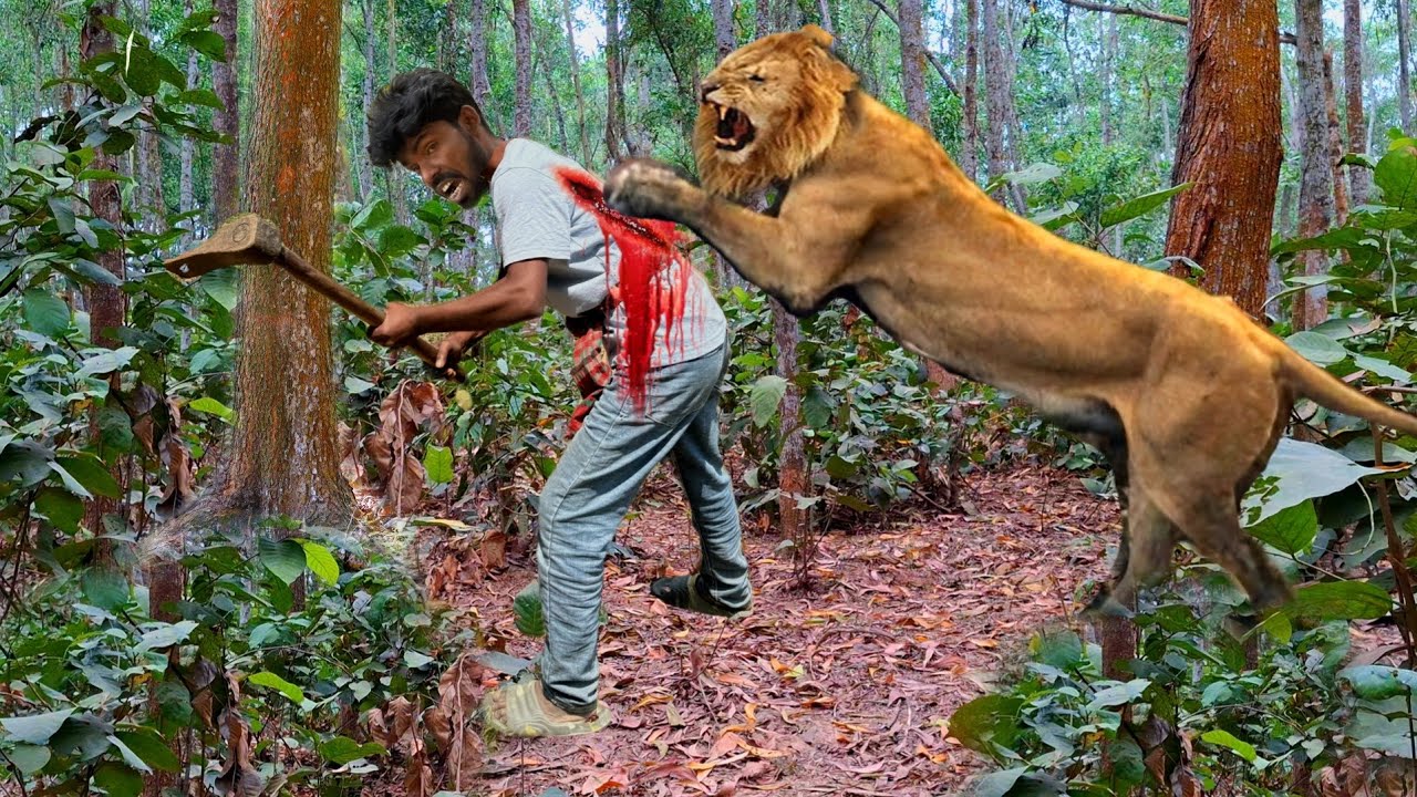A Lion Suddenly Attack Man In Forest | lion attack on man | lion attack ...