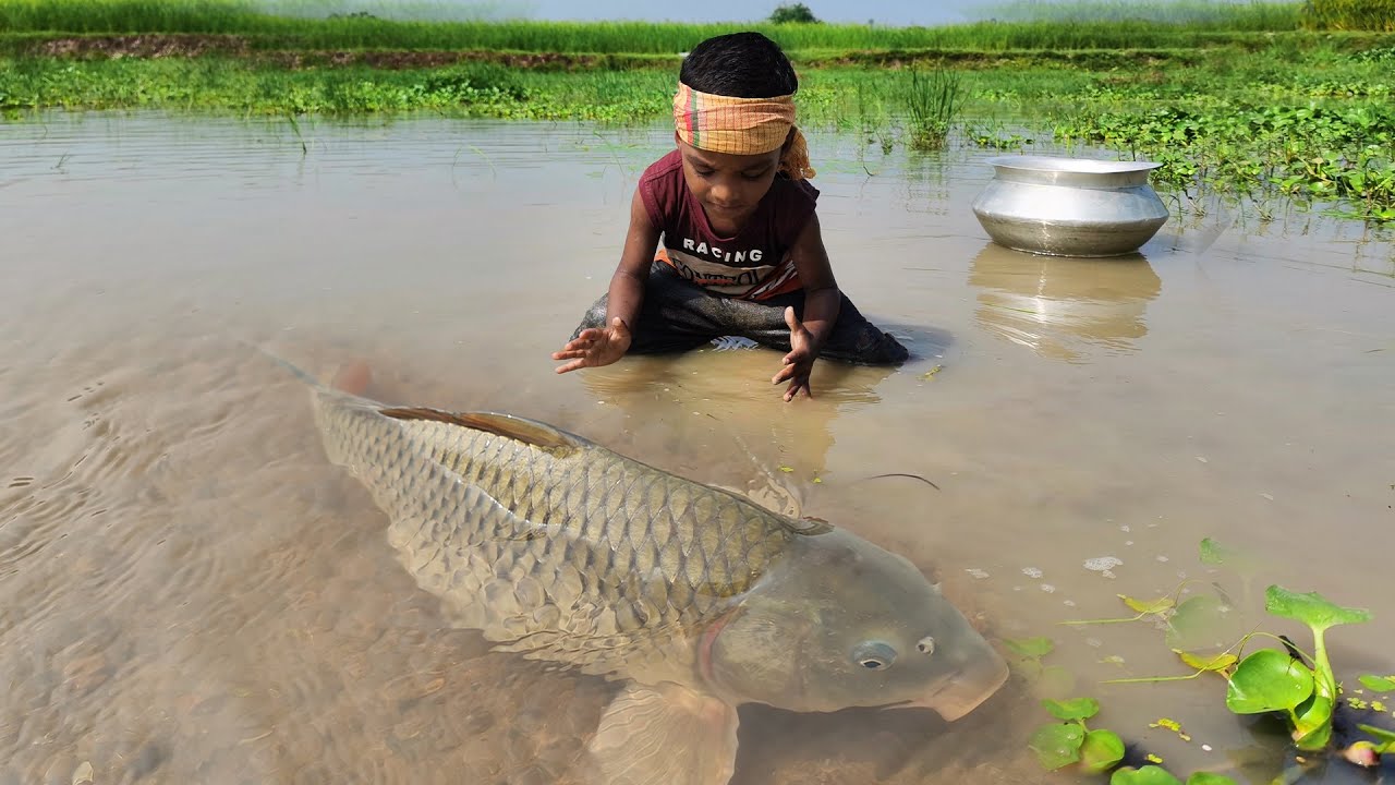 Amazing Unique Hand Fishing Technique Form River Village Boy Hunting ...