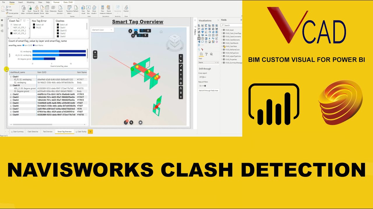 How to manage clashes on Navisworks files with Vcad for Power BI - YouTube