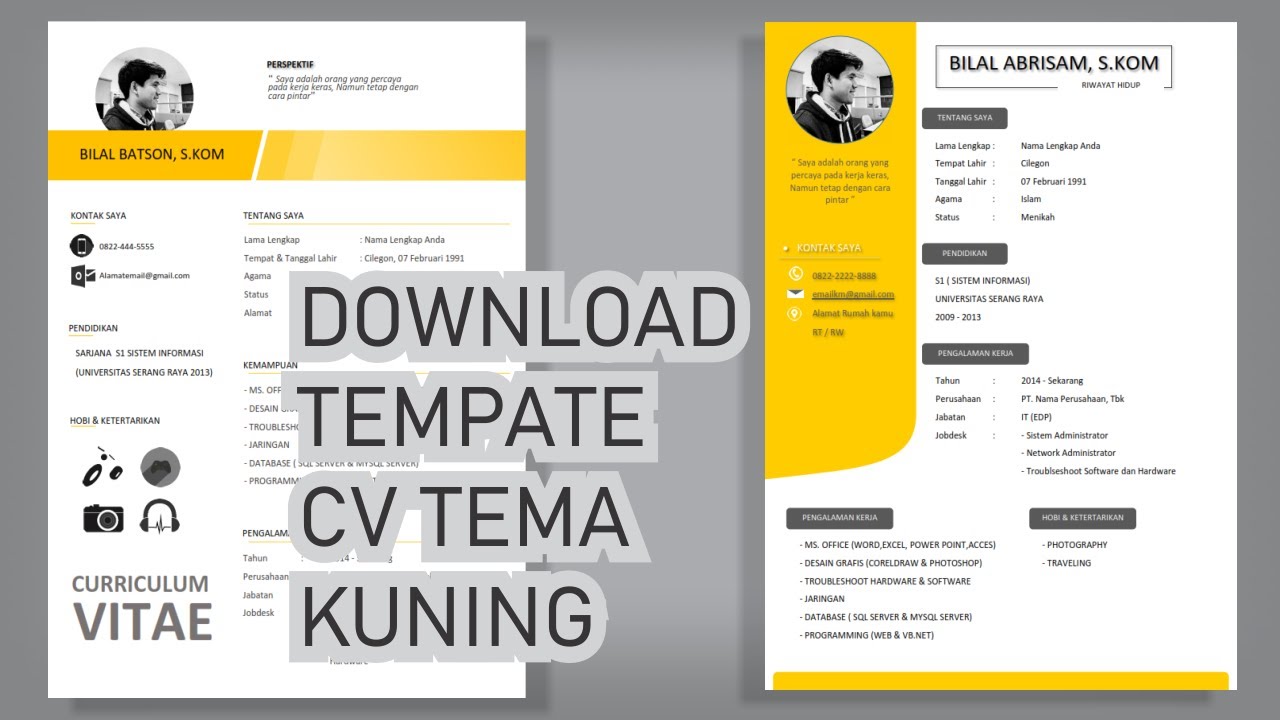 DOWNLOAD 20 TEMPLATE CV LAMARAN GRATIS (TEMA KUNING) - YouTube