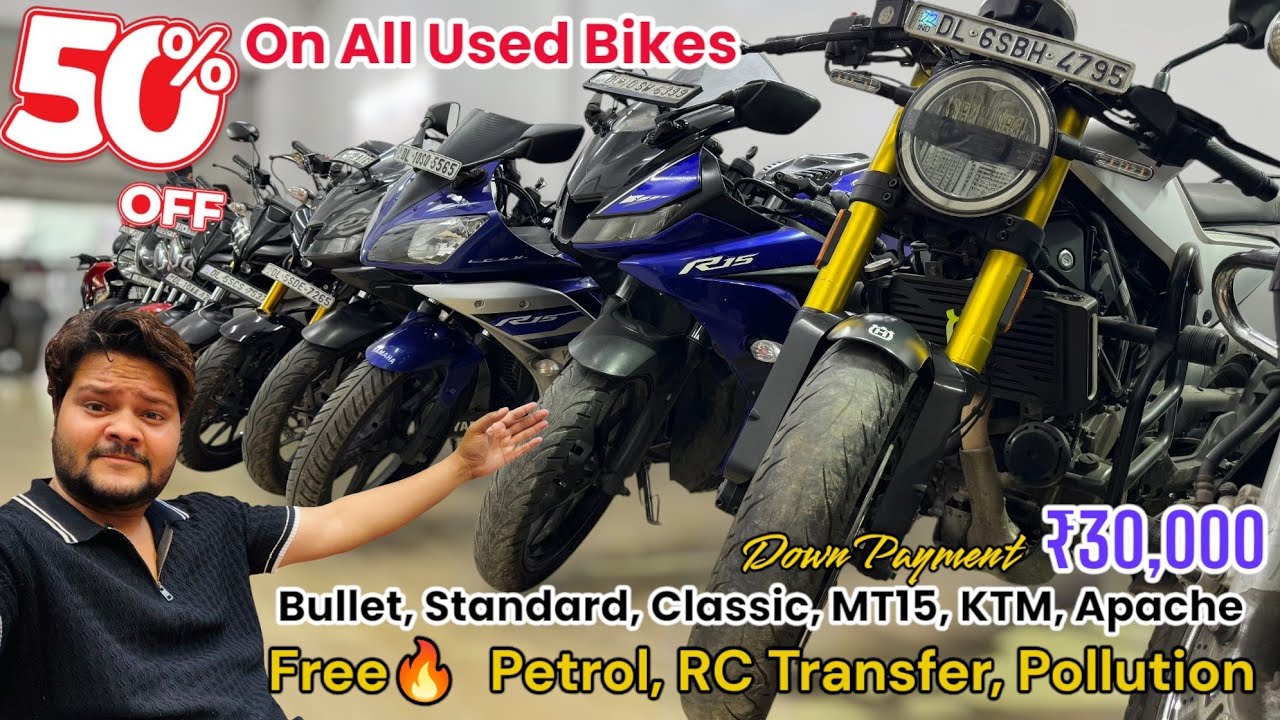 50% Off All Used Bikes Bullet, Standard, Classic, MT15, KTM, Apache ...