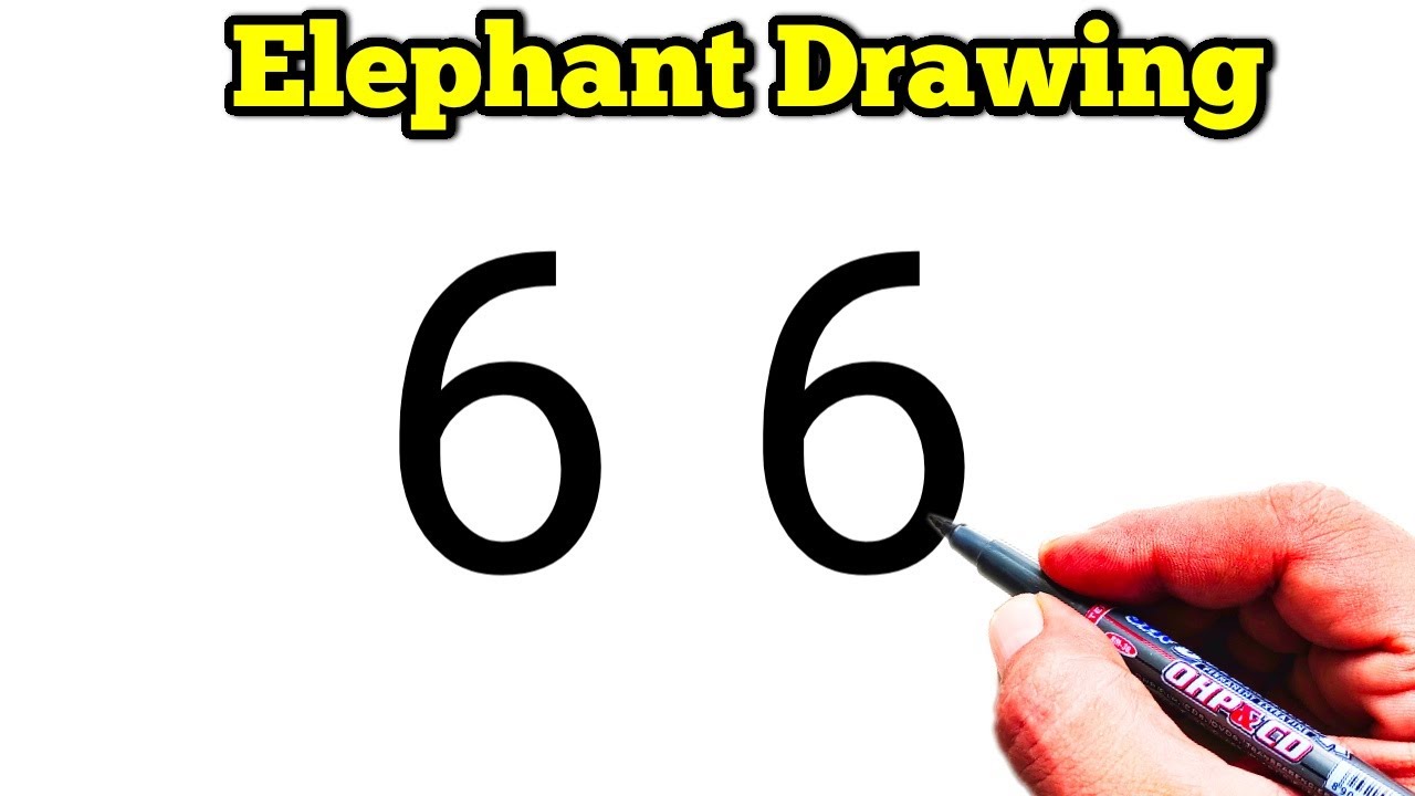 How to Draw Elephant From 66 Number | Elephant Drawing Step By Step ...