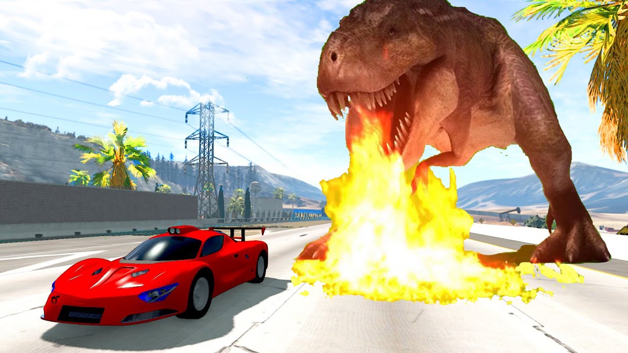 DANGEROUS T-Rex Chasing Cars | BeamNG drive - YouTube