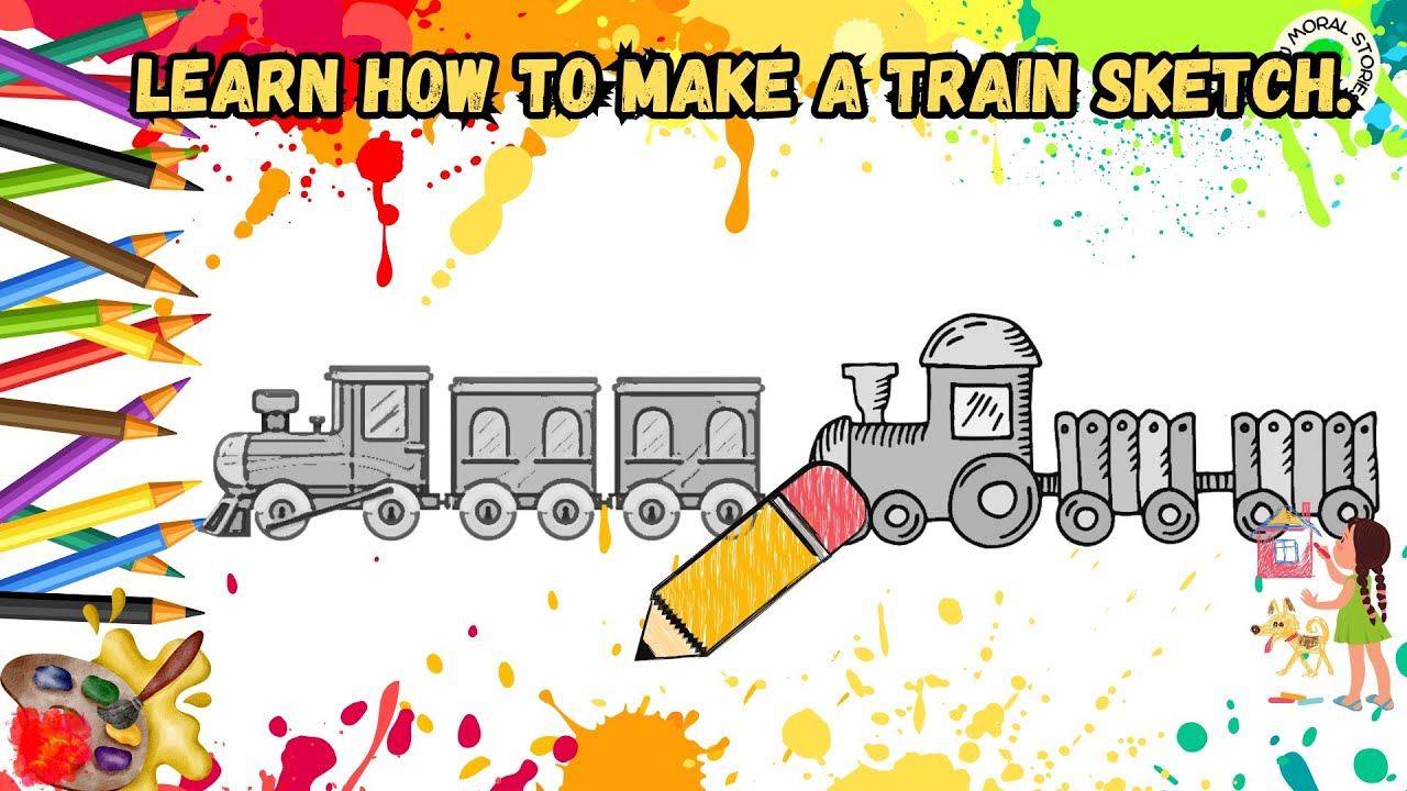 Train sketch,draw for Kids & Toddlers | Basic drawings challenge for ...