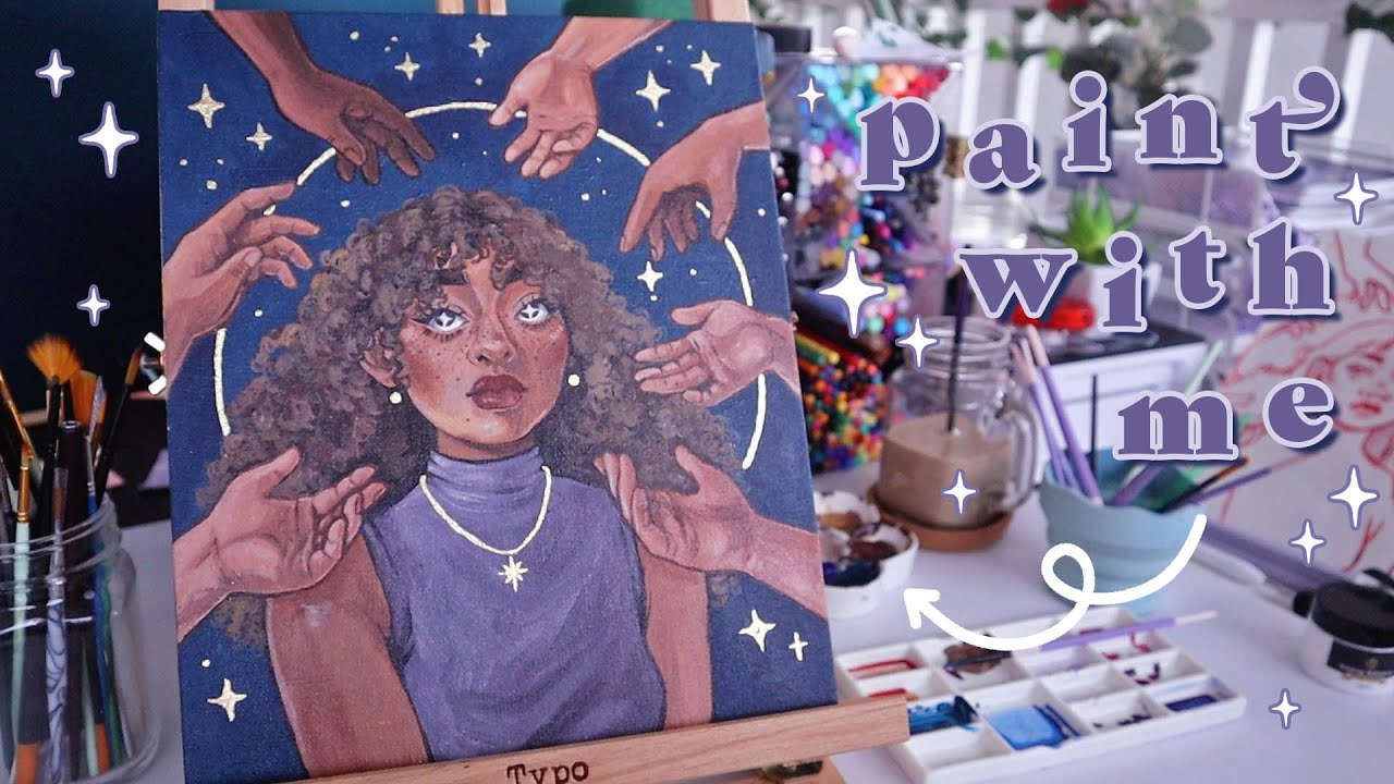 Full Acrylic Painting Process Start to Finish & trying out gold leaf ...