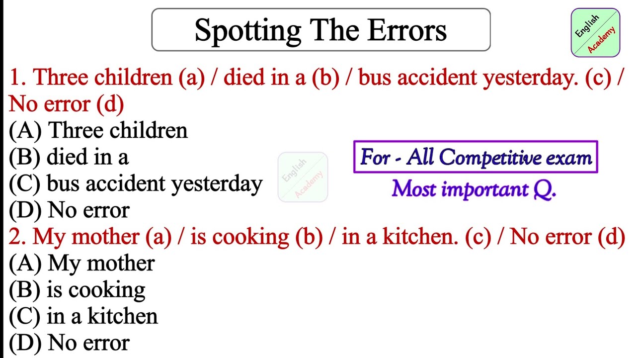 Spotting Errors practice set 3 #englishacademybydeepakkr. #ssc #competitiveexams #mts, chsl ...