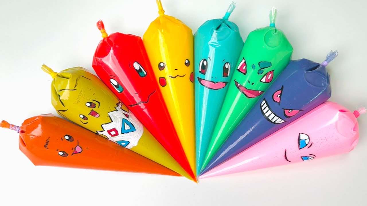 DIY pokemon Slime with Piping Bags! Most Satisfying& Fun Slime Video ...