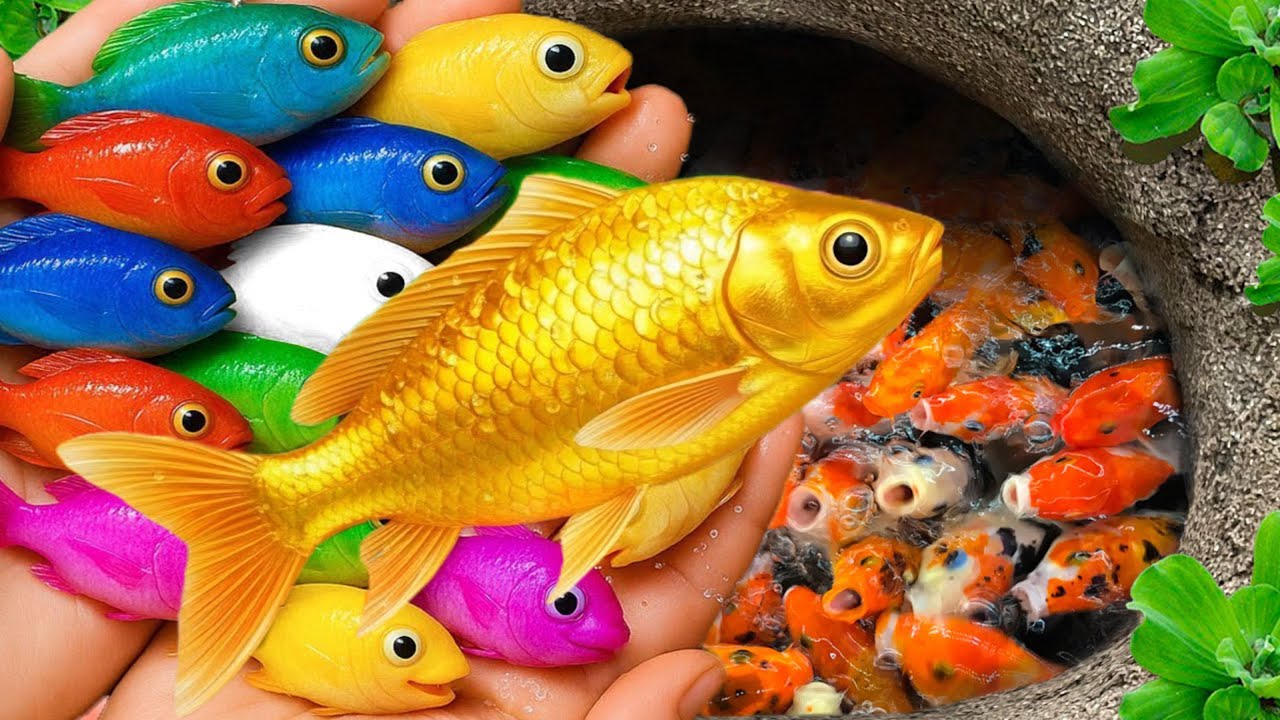 Catch beautiful aquarium fish in small pond baby turtles, eel, koi ...